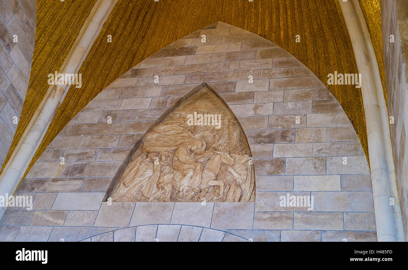 The interior of the Dominus Flevit Church with the relief icon on the ...