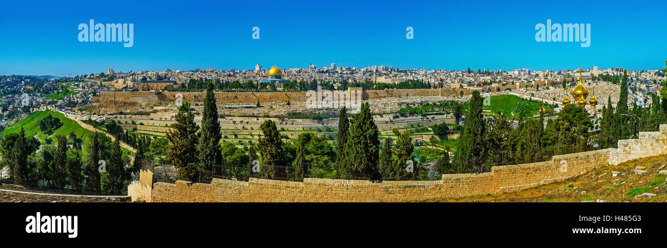 The exciting panoramic view on Jerusalem walls and roofs from the ...