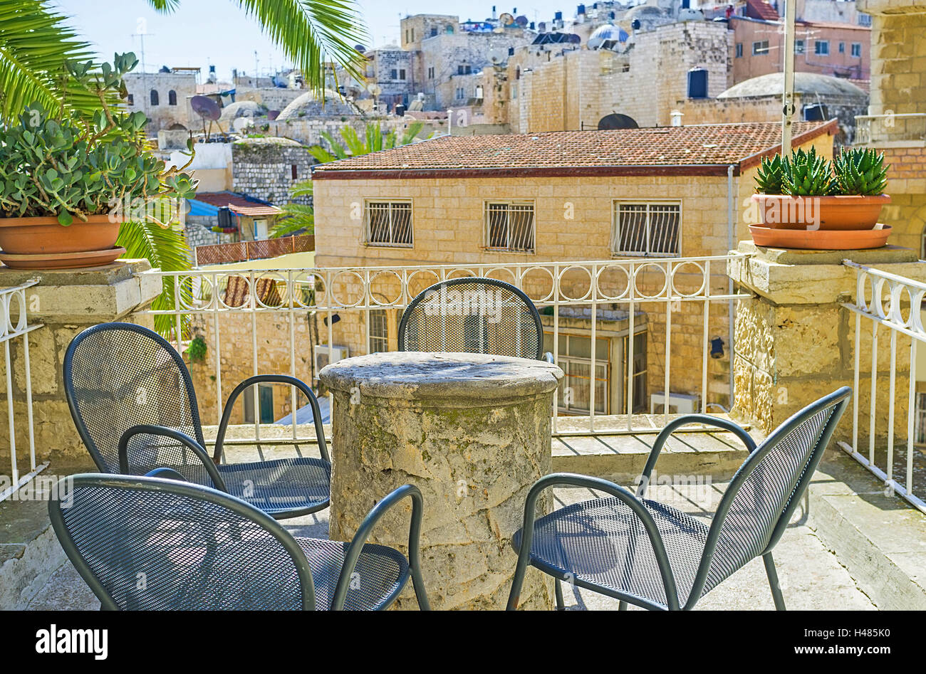The cozy terrace of the Austrian Hospice with the panoramic view on the ...