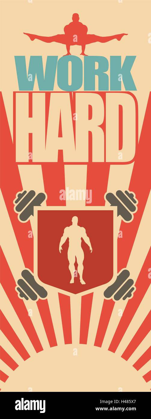 Muscular man posing on work hard text. Vector silhouette Stock Vector ...