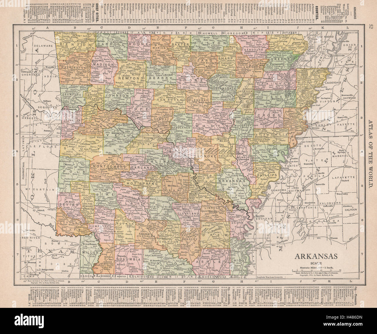Arkansas state map showing counties. RAND MCNALLY 1912 old antique ...
