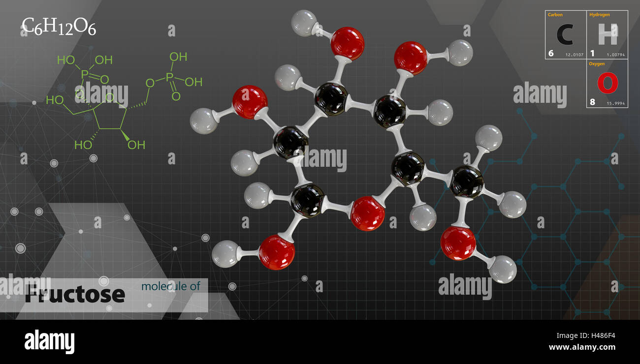 3d Illustration of Fructose Molecule isolated dark background Stock ...