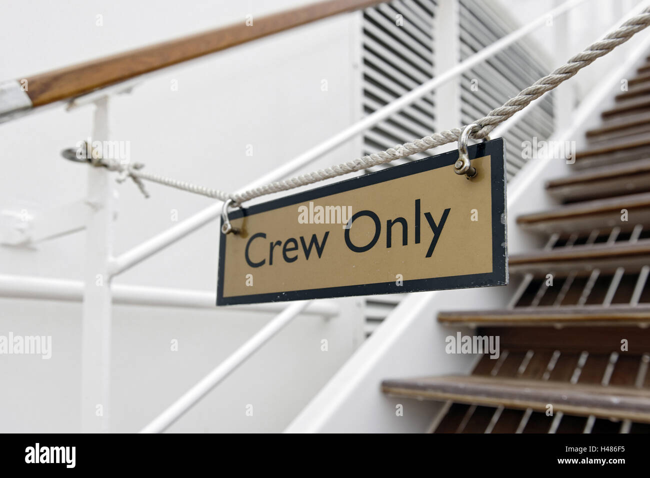Cruise ship, stairs, blocked, sign 'Crew Only' Stock Photo - Alamy