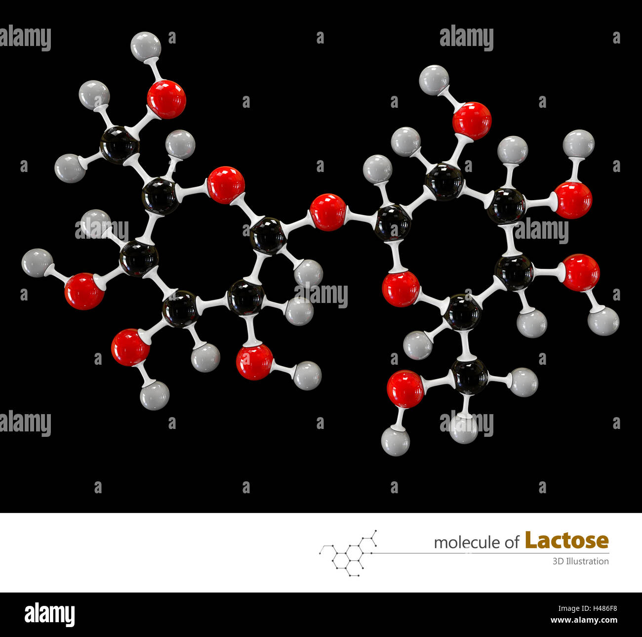 3d Illustration of Lactose Molecule isolated black background Stock ...