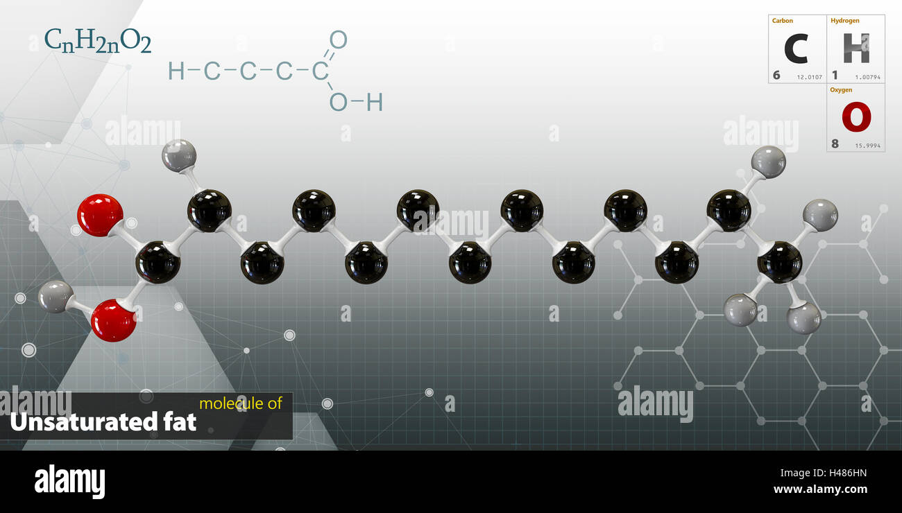 3d Illustration of Unsaturated fat Molecule isolated gray background ...