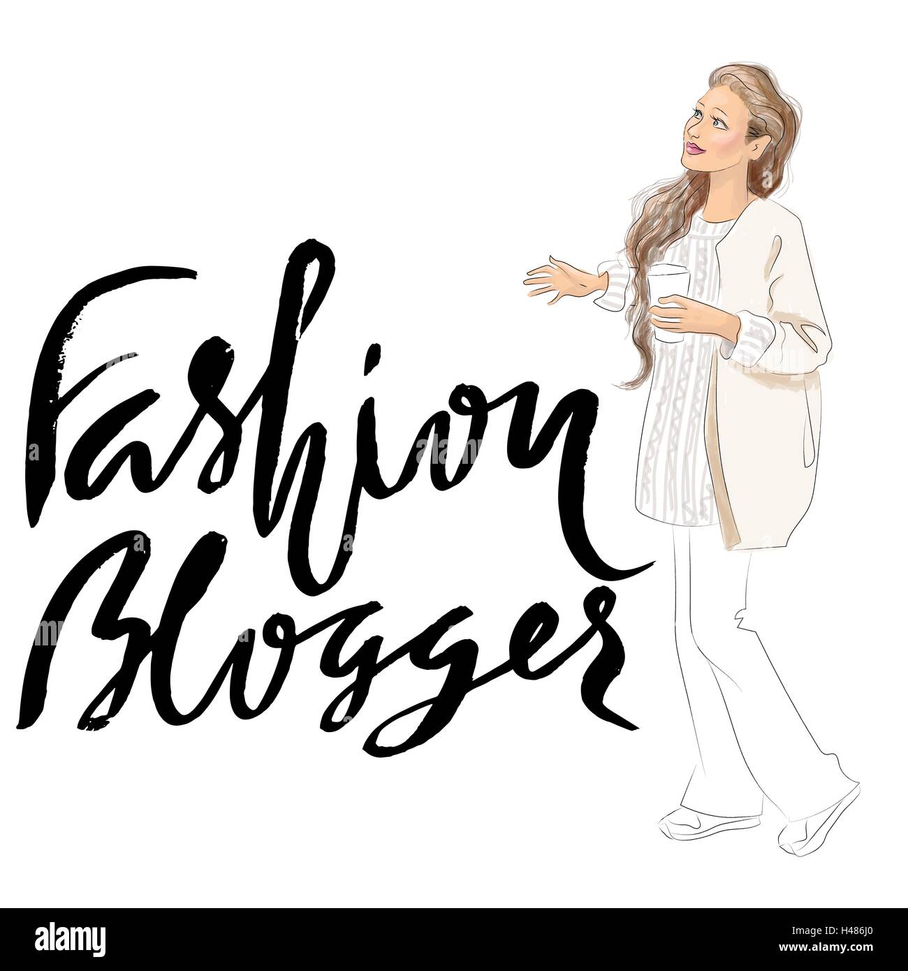 Cute vector girl illustration. Woman with mug of coffee. Fashion blog ...