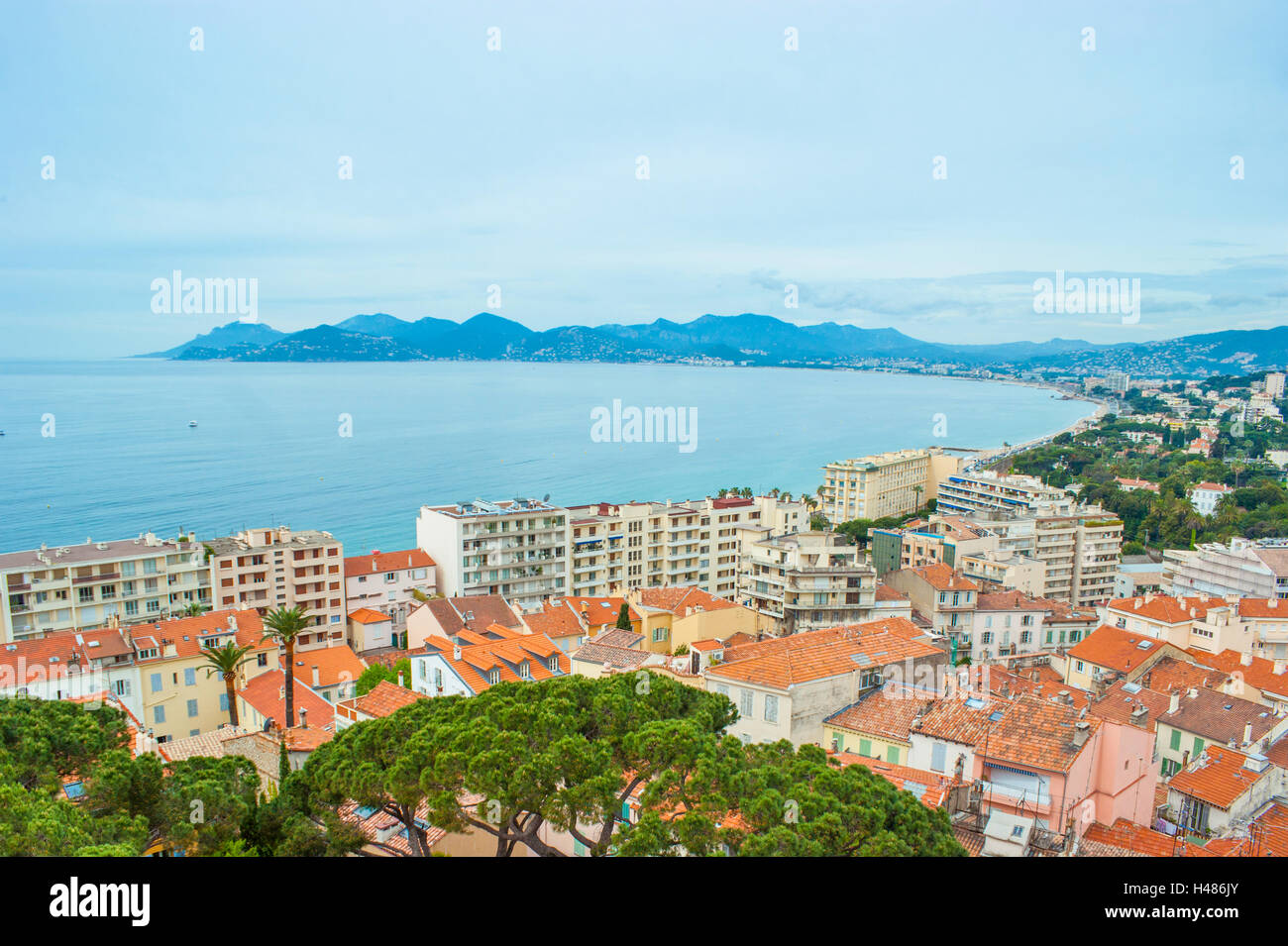 The top view of the harbour of Cannes with its sandy beaches and ...