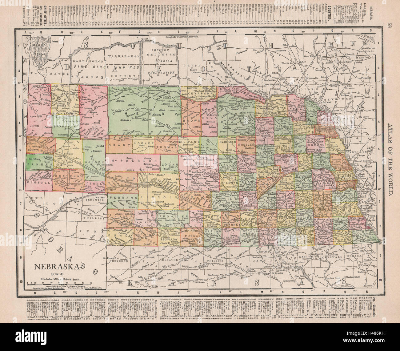 Nebraska state map showing counties. RAND MCNALLY 1912 old antique ...