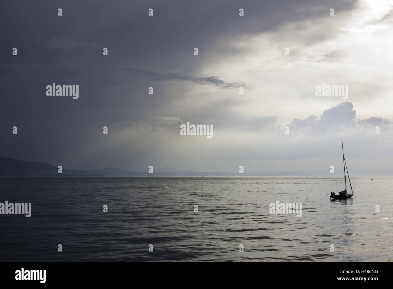 Lake Constance, boat, stormy atmosphere Stock Photo - Alamy
