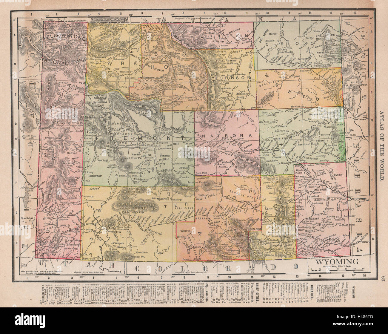 Wyoming state map showing counties. Yellowstone. RAND MCNALLY 1912 old ...