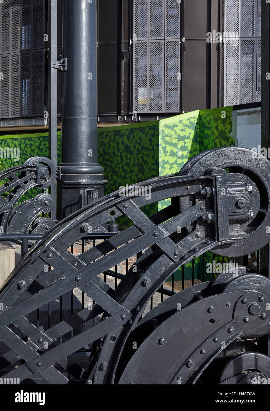 Detail of Industrial guide rail wheels from the gas holder. Gasholder ...