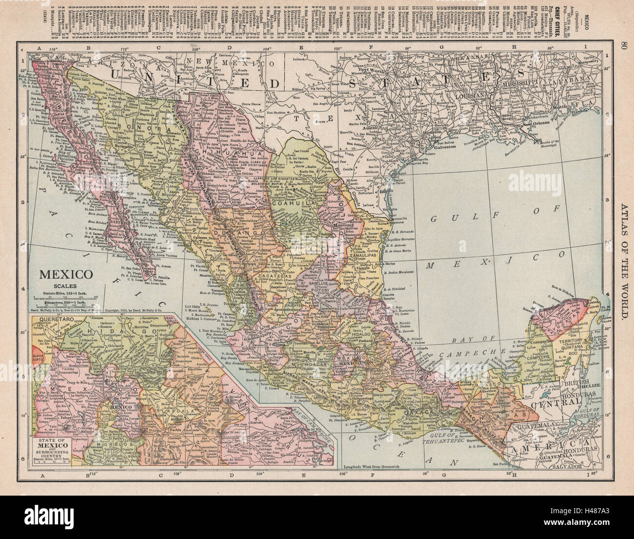 Mexico. Mexico City environs inset. RAND MCNALLY 1912 old antique map ...