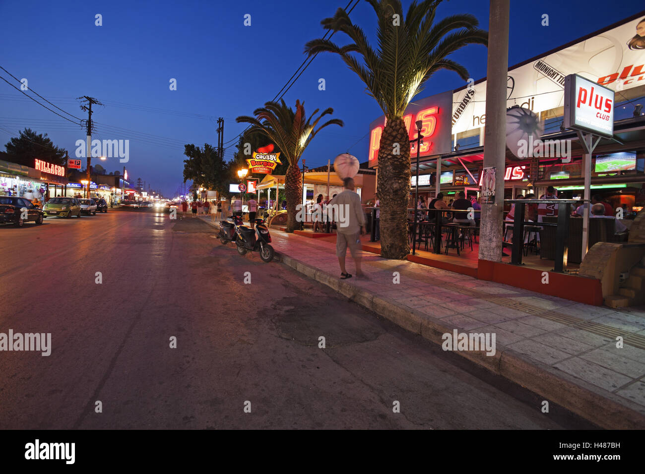 Greece, Zakynthos, Laganas, street, evening Stock Photo - Alamy