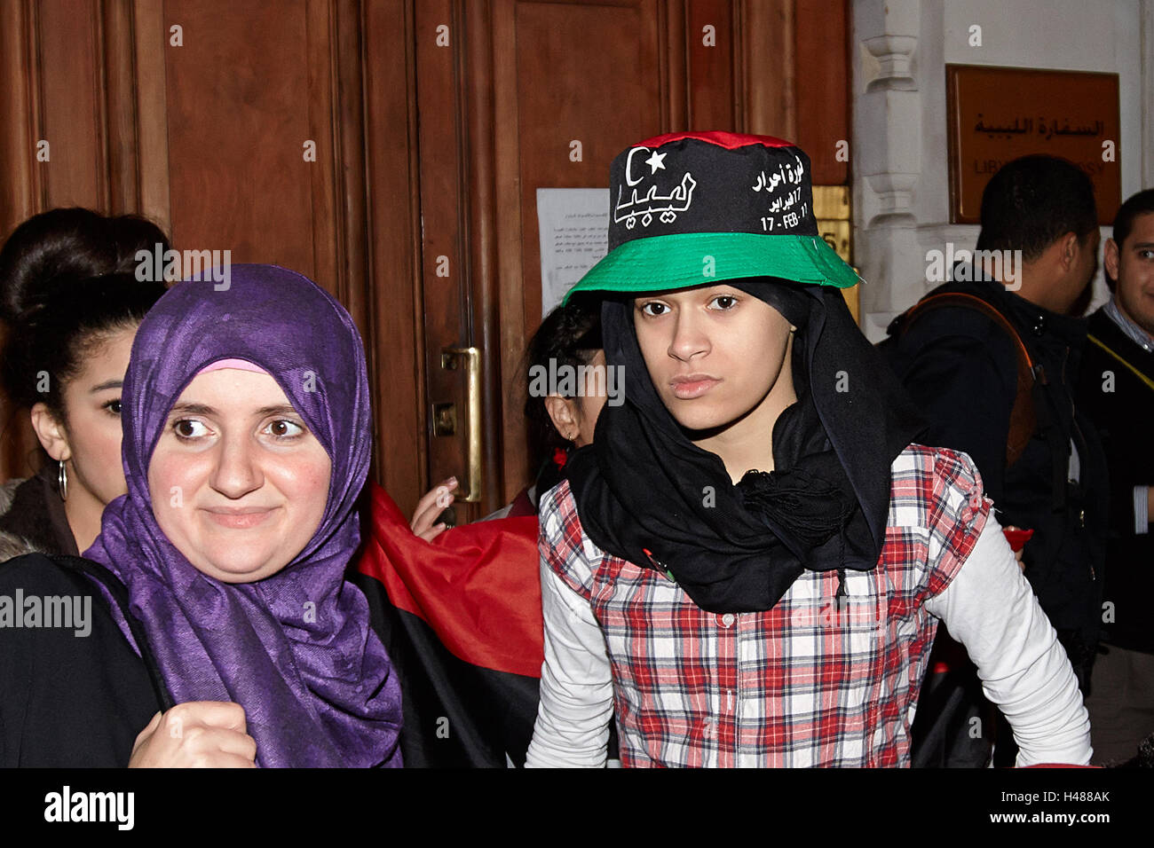 A group of Libyans celebrate outside the Libyan Embassy in London after ...