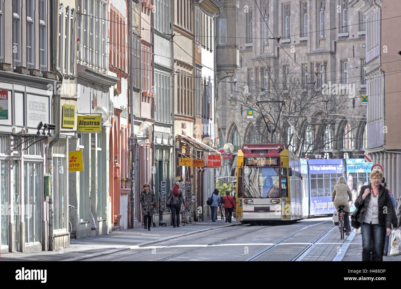 Germany, Thuringia, Erfurt, street, houses, streetcar, pedestrian Stock ...