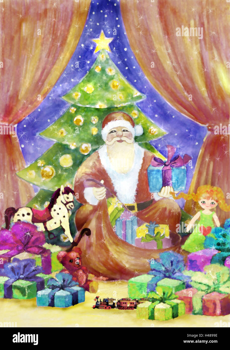 Subscription, Christmas tree, Santa Claus, presents, talk, illustration ...
