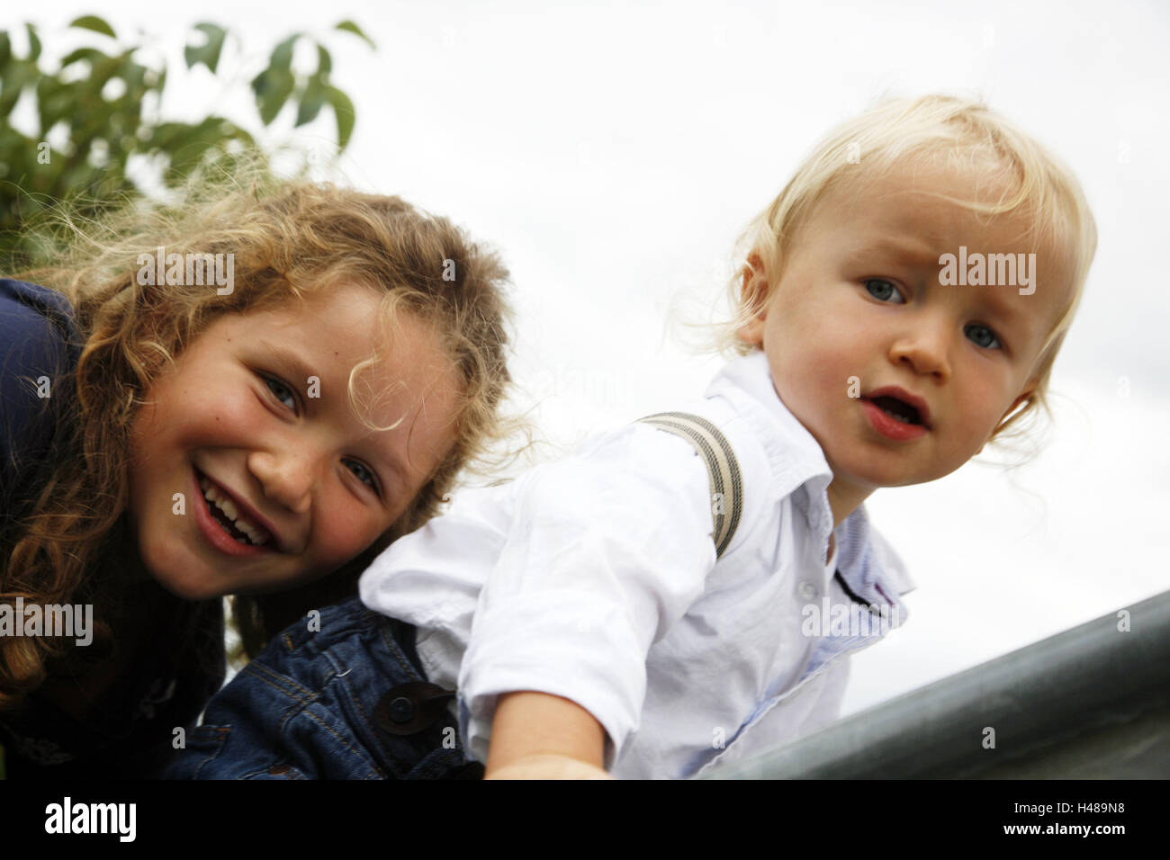 Siblings, slides, fun, portrait, side view, people, children, brother ...