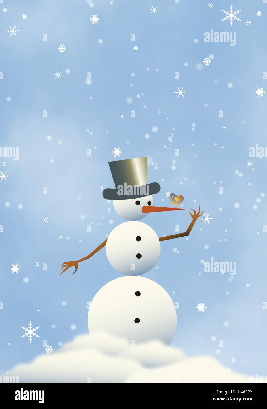 Illustration, snowman, bird, sit, carrot, snow, graphics, snow figure ...
