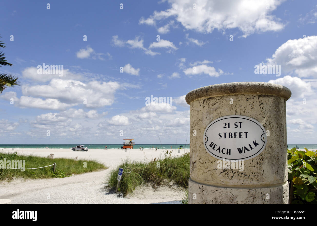 Pillar at the seafront, 21 ST, Miami Beach, Florida, USA Stock Photo ...