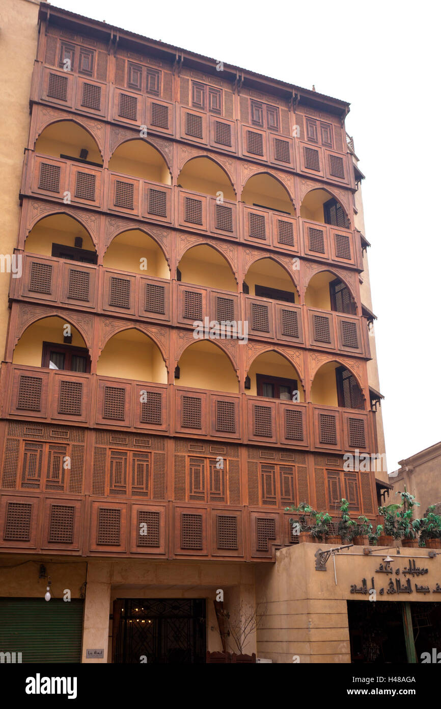 Egypt, Cairo, Islamic old town, Hotel Riad, wooden facade Stock Photo ...