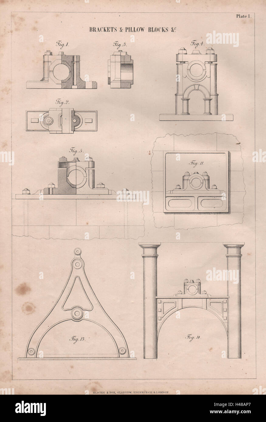 VICTORIAN ENGINEERING DRAWING. Brackets & pillow blocks &c. (1) 1847 ...