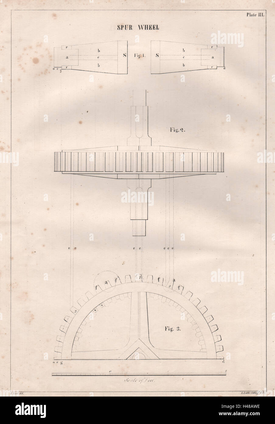 VICTORIAN ENGINEERING DRAWING. Spur wheel 1847 old antique print ...