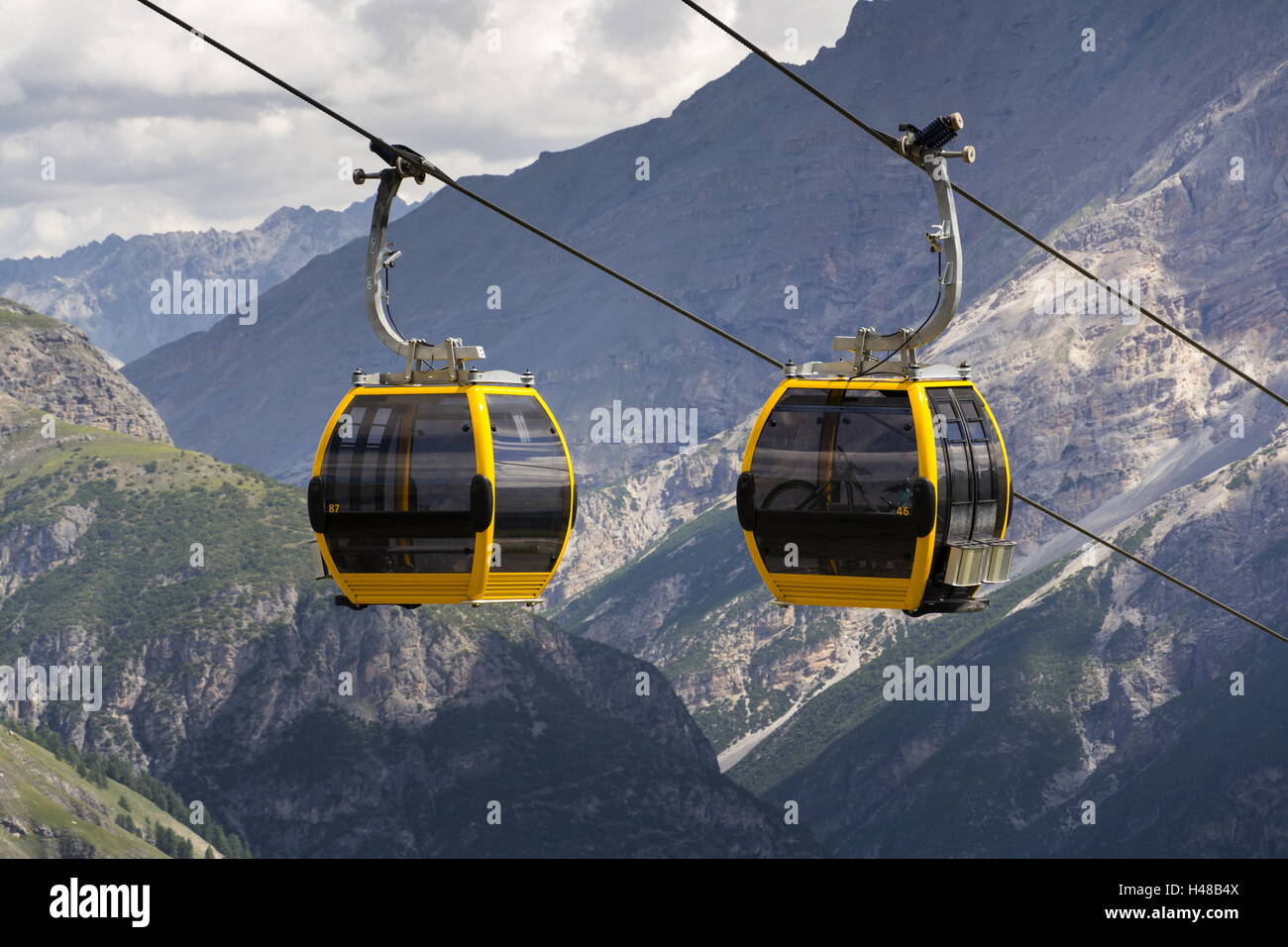 Cable car gondola in Alps mountains near Livigno lake Italy Stock Photo ...