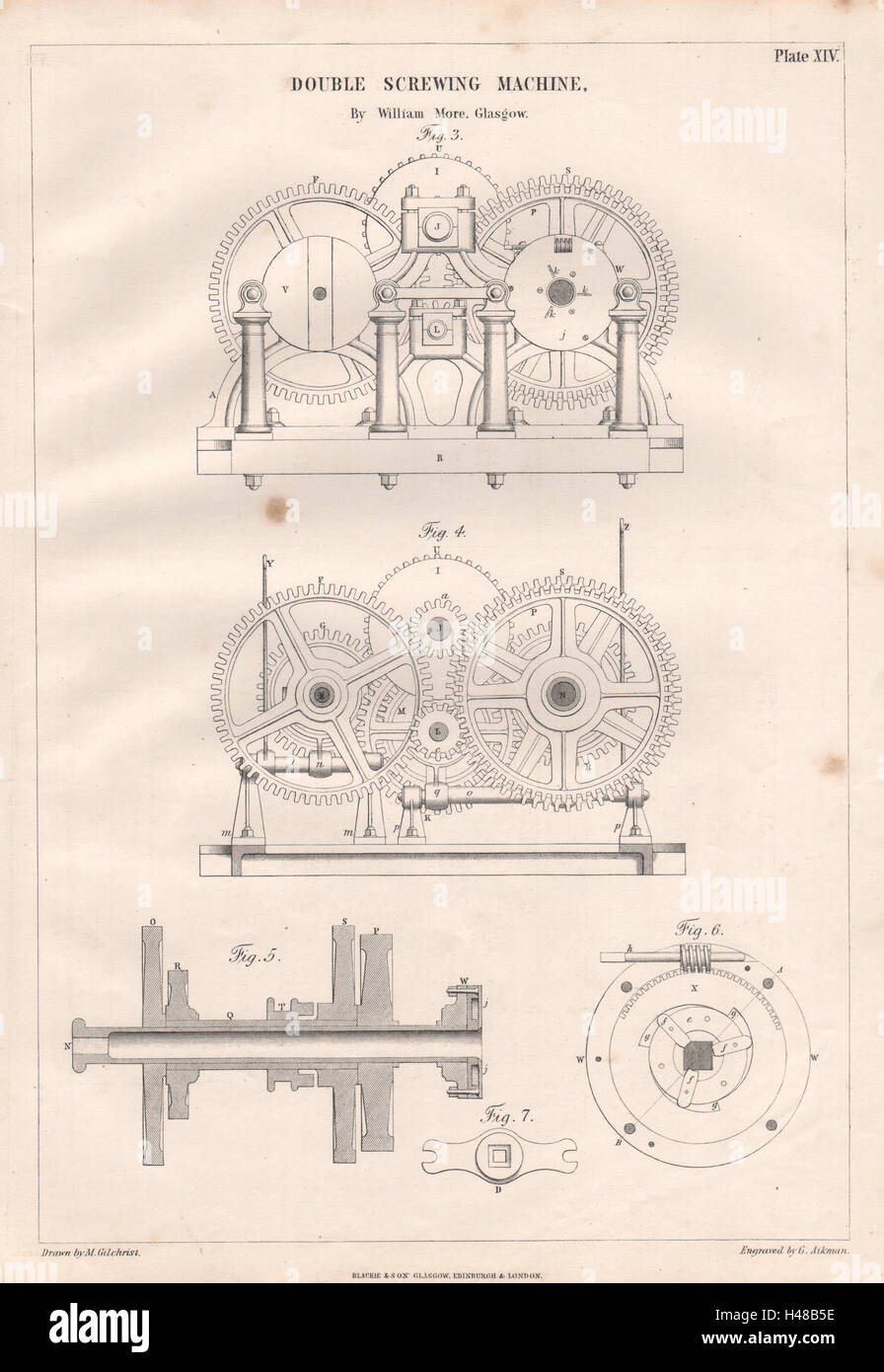 VICTORIAN ENGINEERING DRAWING. Double screwing machine. William More (2 ...