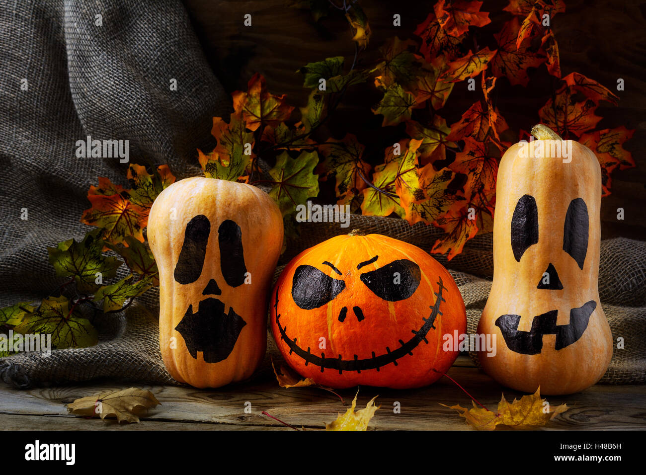 Halloween pumpkin heads on dark rustic background. Halloween symbol ...