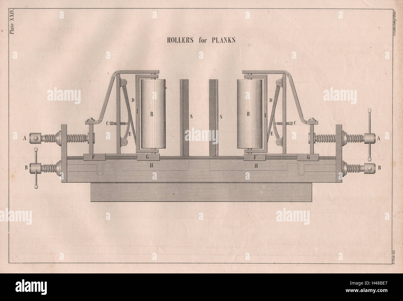 VICTORIAN ENGINEERING DRAWING. Rollers for planks 1847 old antique ...