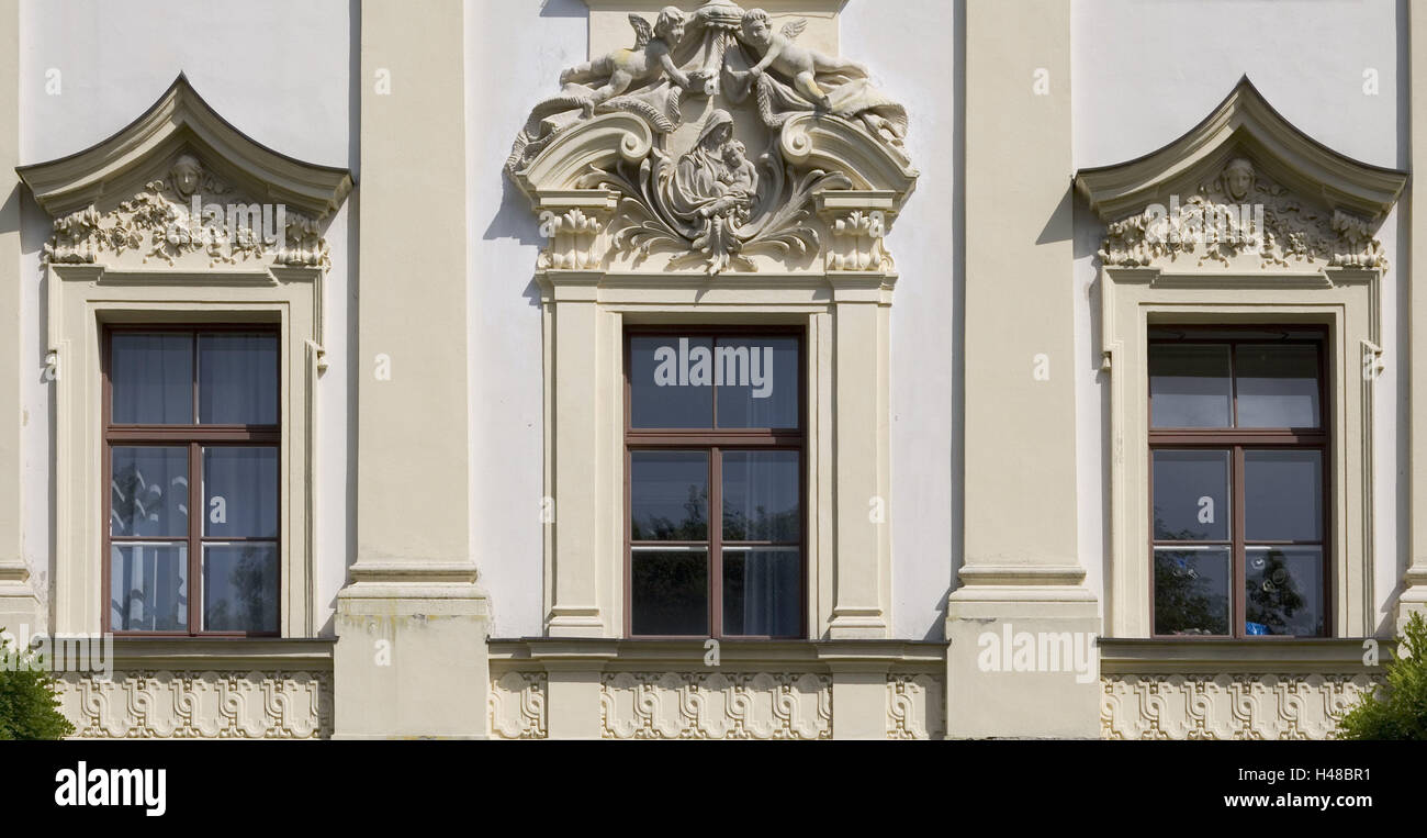 House facade, window, stucco, Germany, Bavaria, Munich, day home school ...