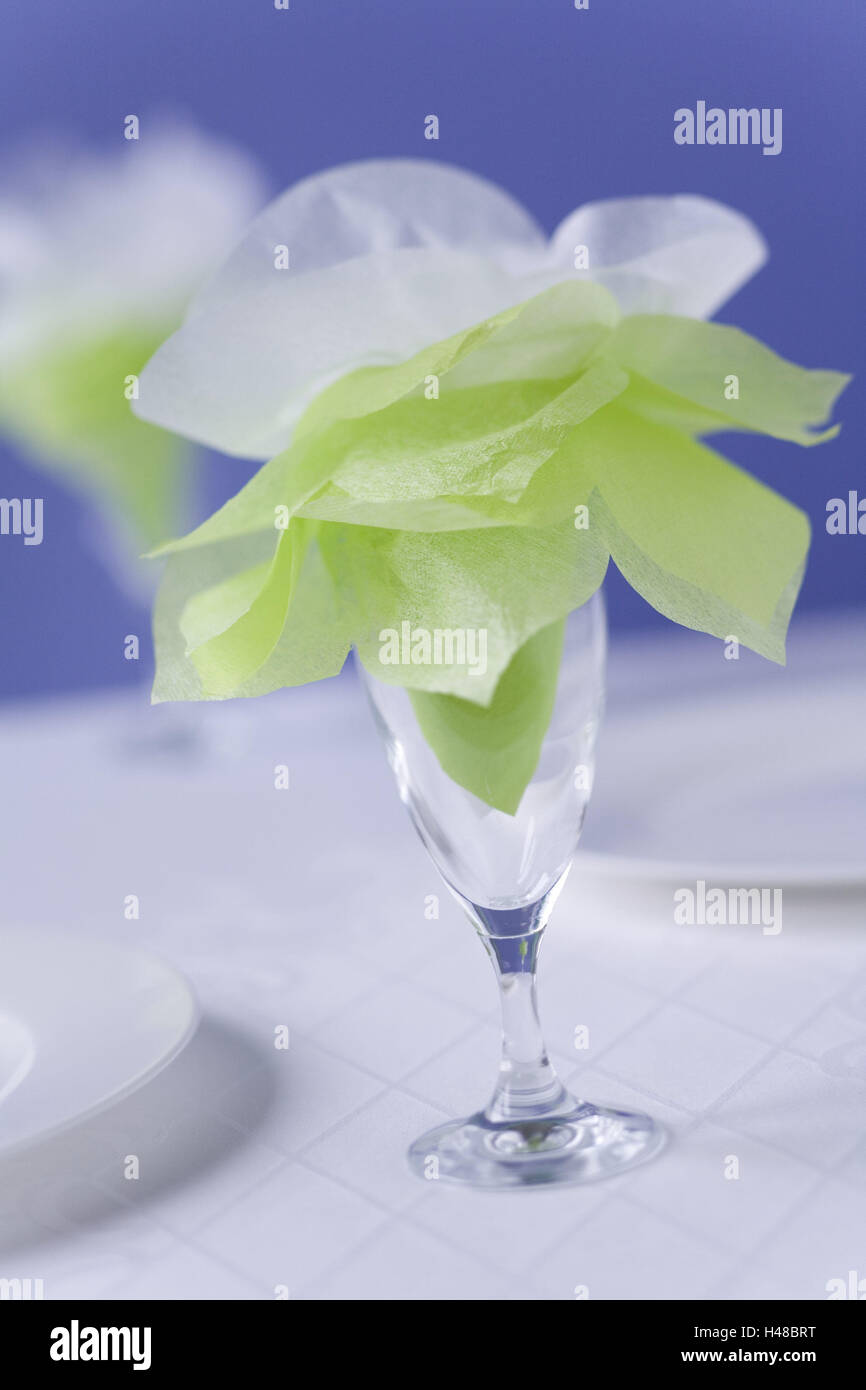 Table appointments, glass, napkins, Stilllife, table, covered ...