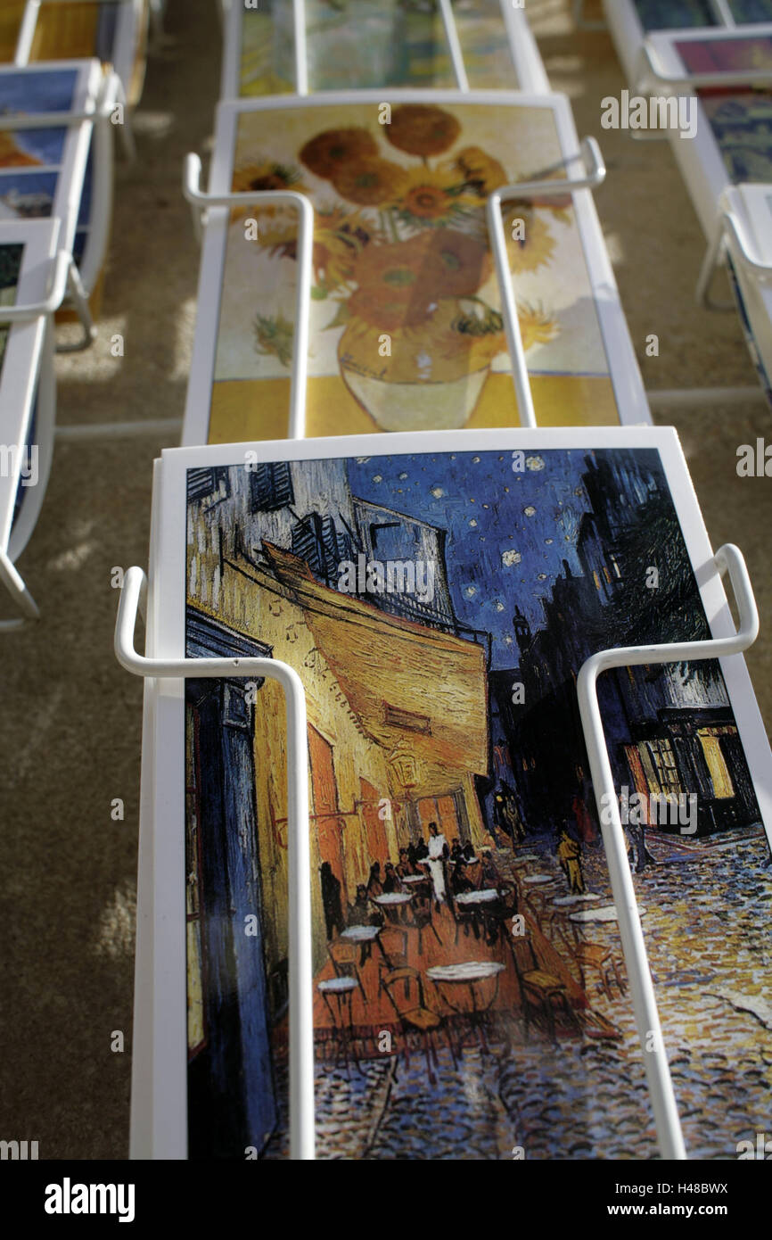 France, postal card rack, cards, art motifs, van Gogh, medium close-up ...