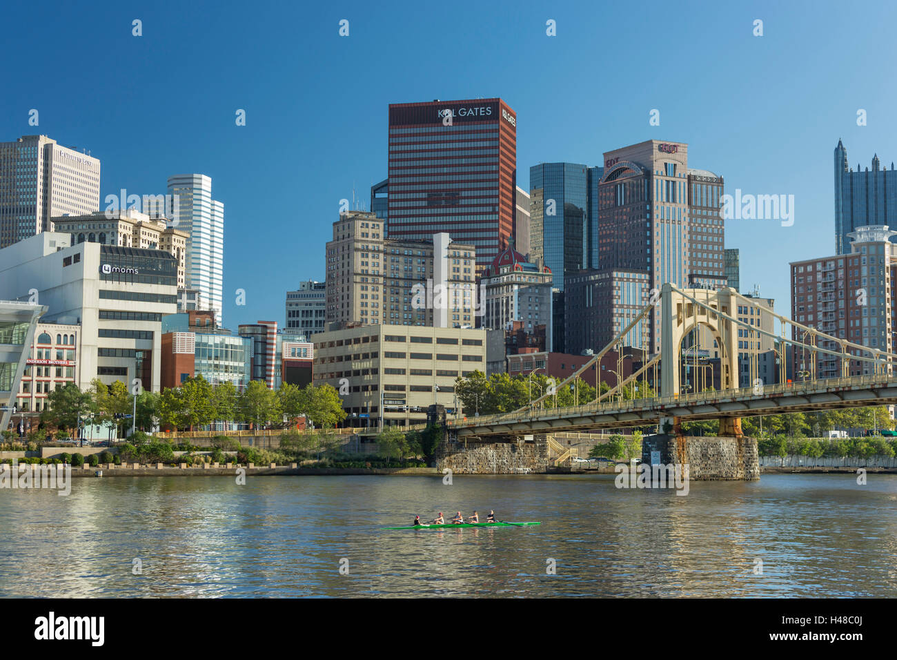 ROWERS SCULL ON ALLEGHENY RIVER DOWNTOWN SKYLINE PITTSBURGH ...