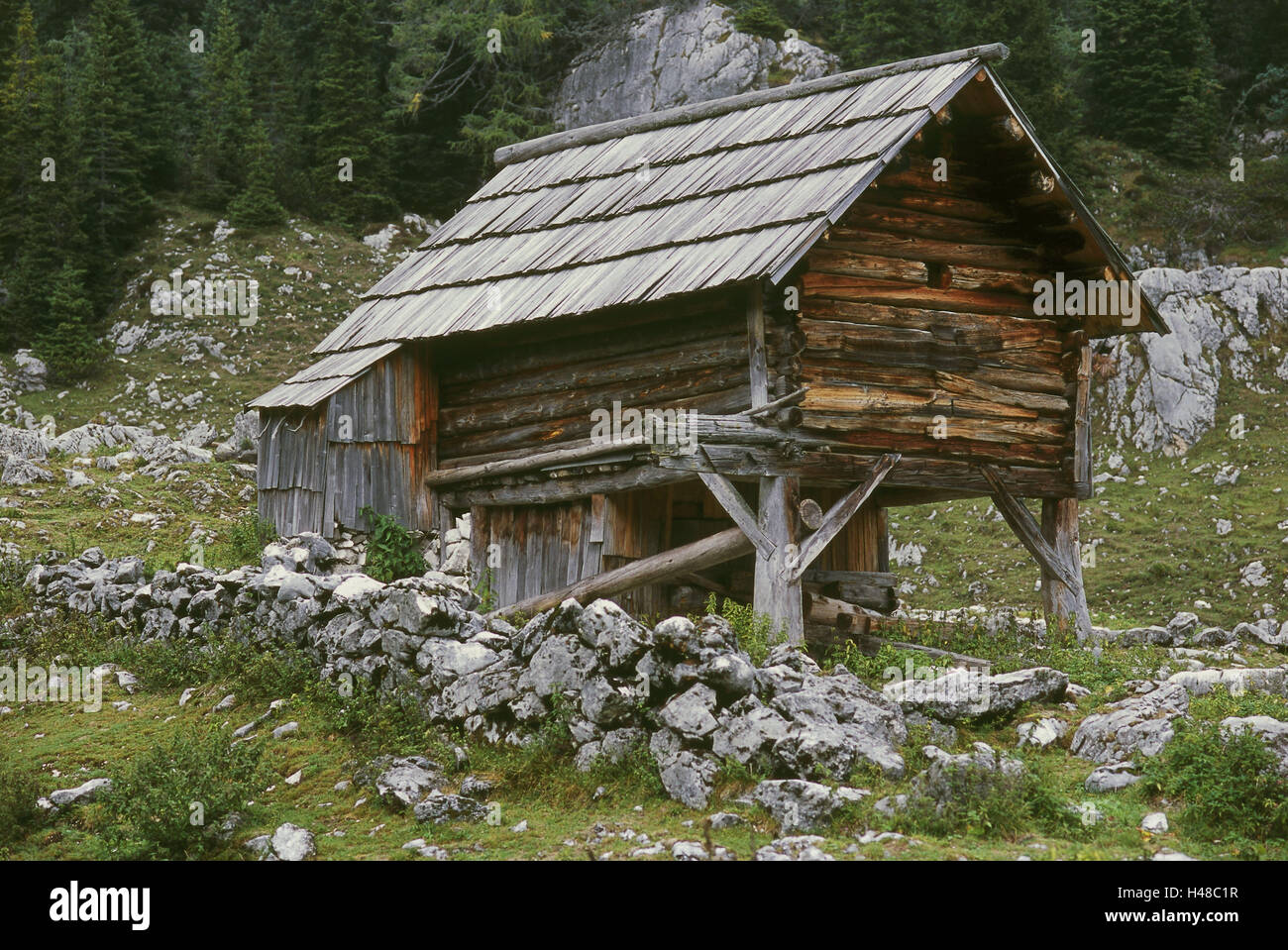 Slovenia, Triglav national park, Planina Dedno Polje, alp, wooden hut ...