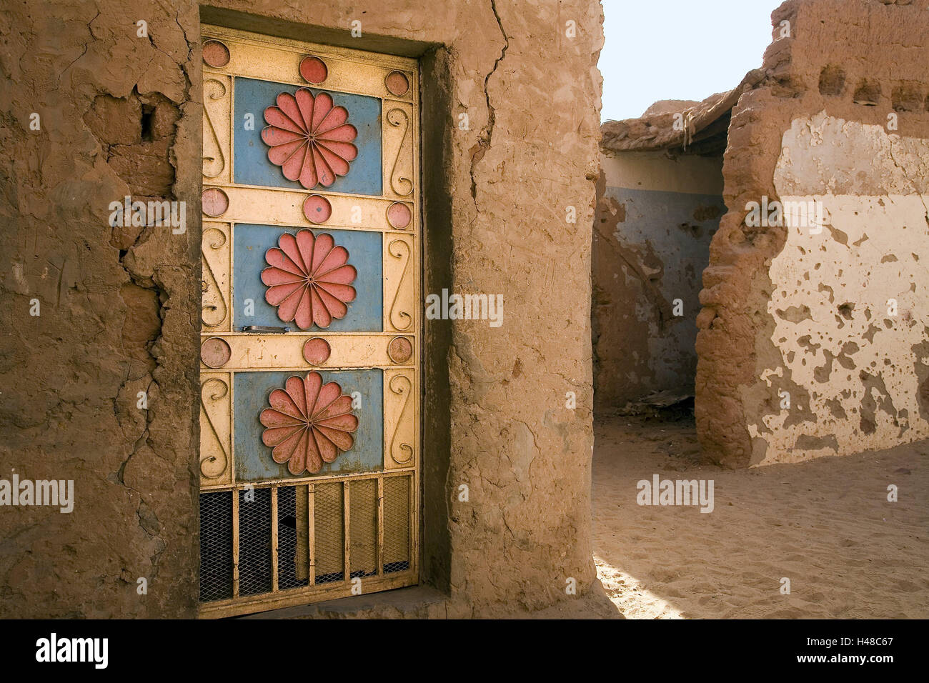 Algeria, Thamentit, Old Town, house facades, detail, metal door, loam ...