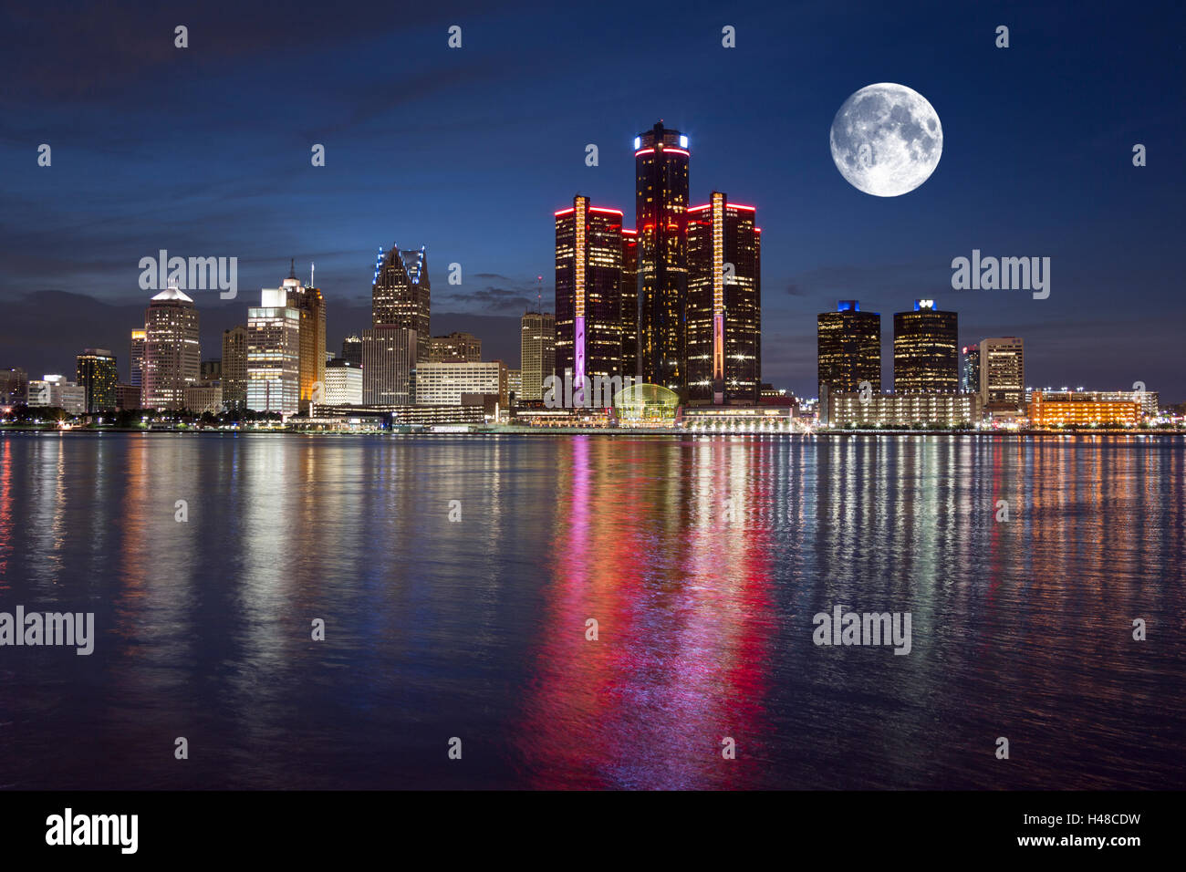 GM RENAISSANCE CENTER TOWERS (©JOHN PORTMAN 1977) DOWNTOWN SKYLINE ...