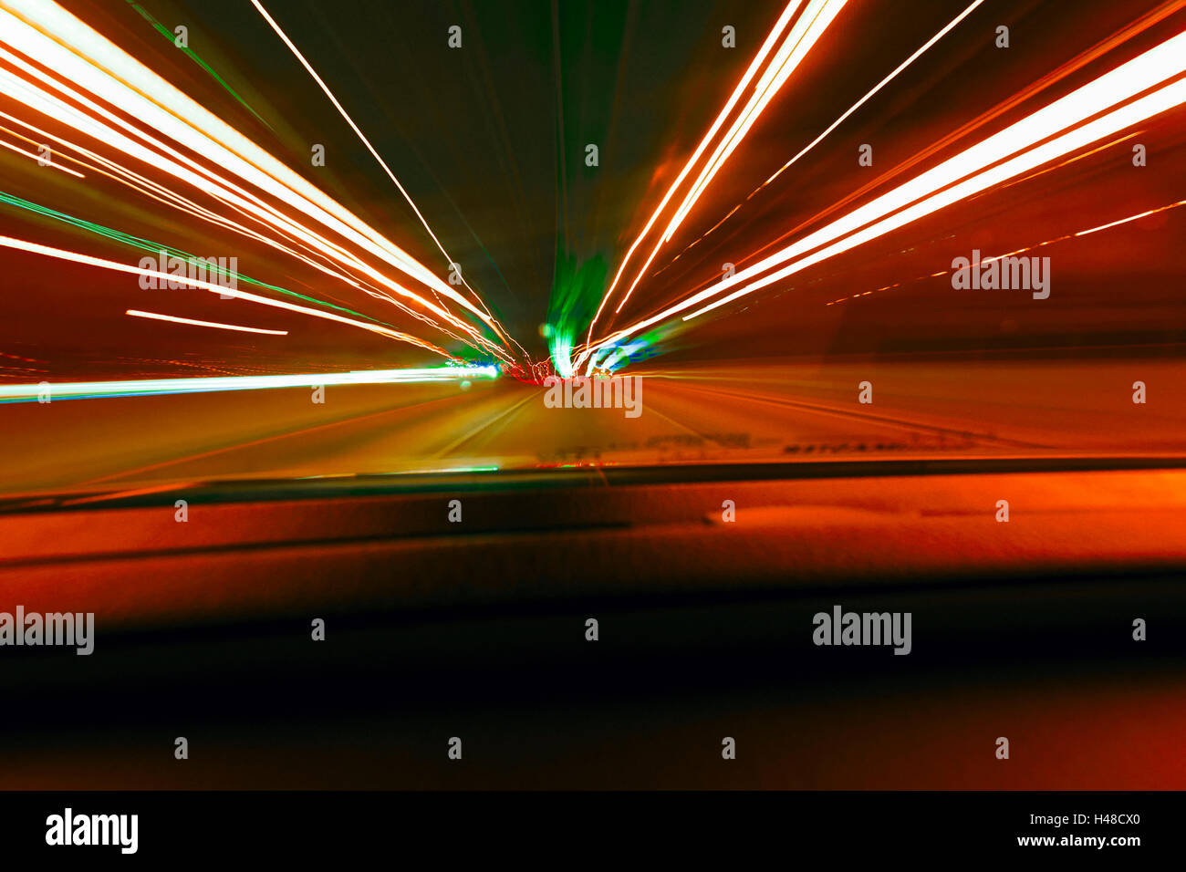 Long exposure speed car lights trails on a night highway Stock Photo ...