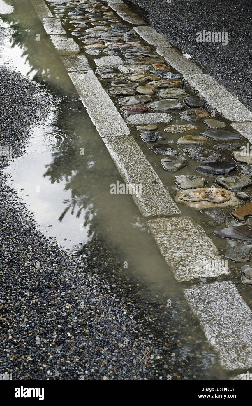 Away, pebbles, paving-stones, bezel, puddle, mirroring, grey Stock ...