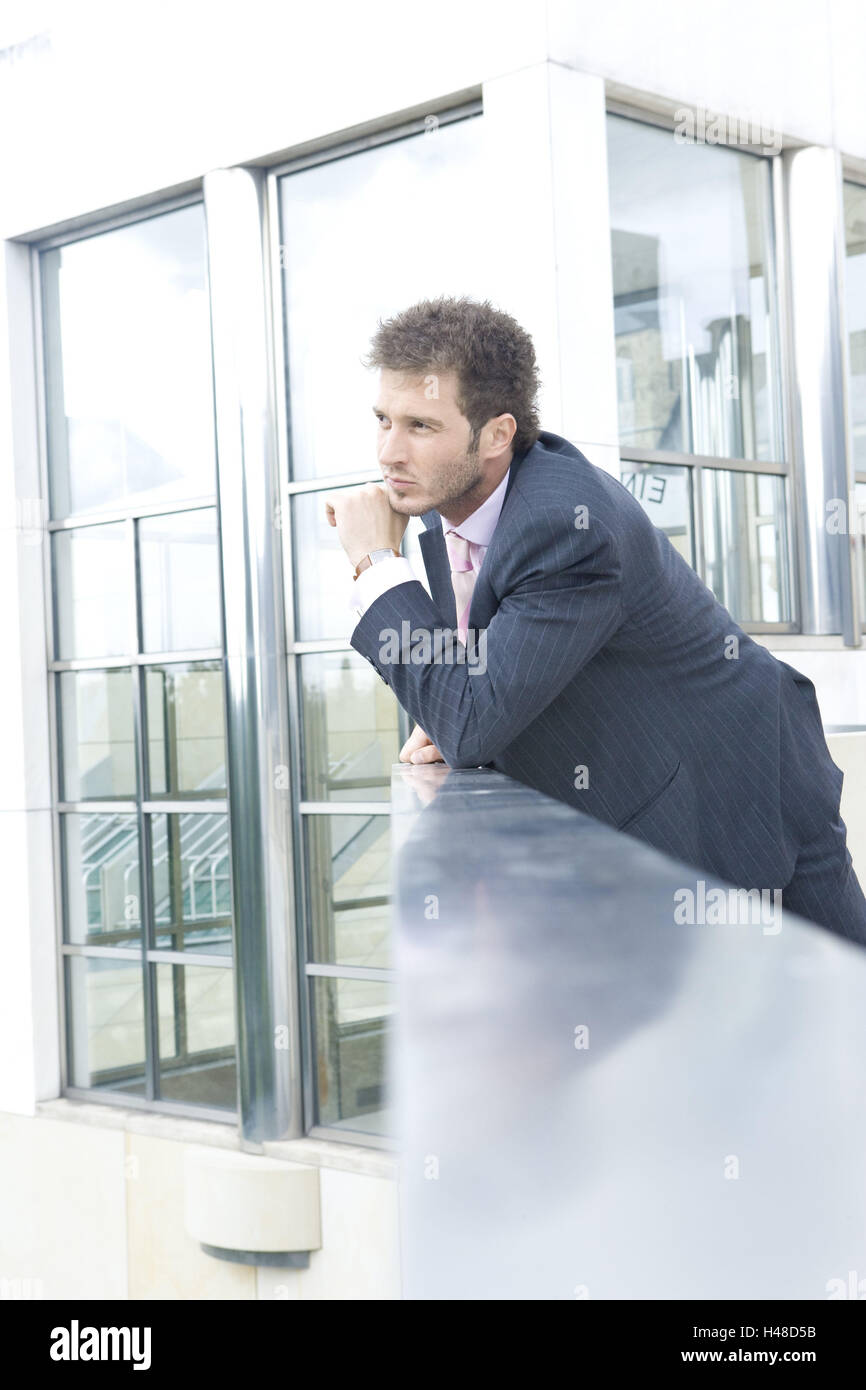 Buildings, man, young, thoughtful, balcony, add support balustrade ...