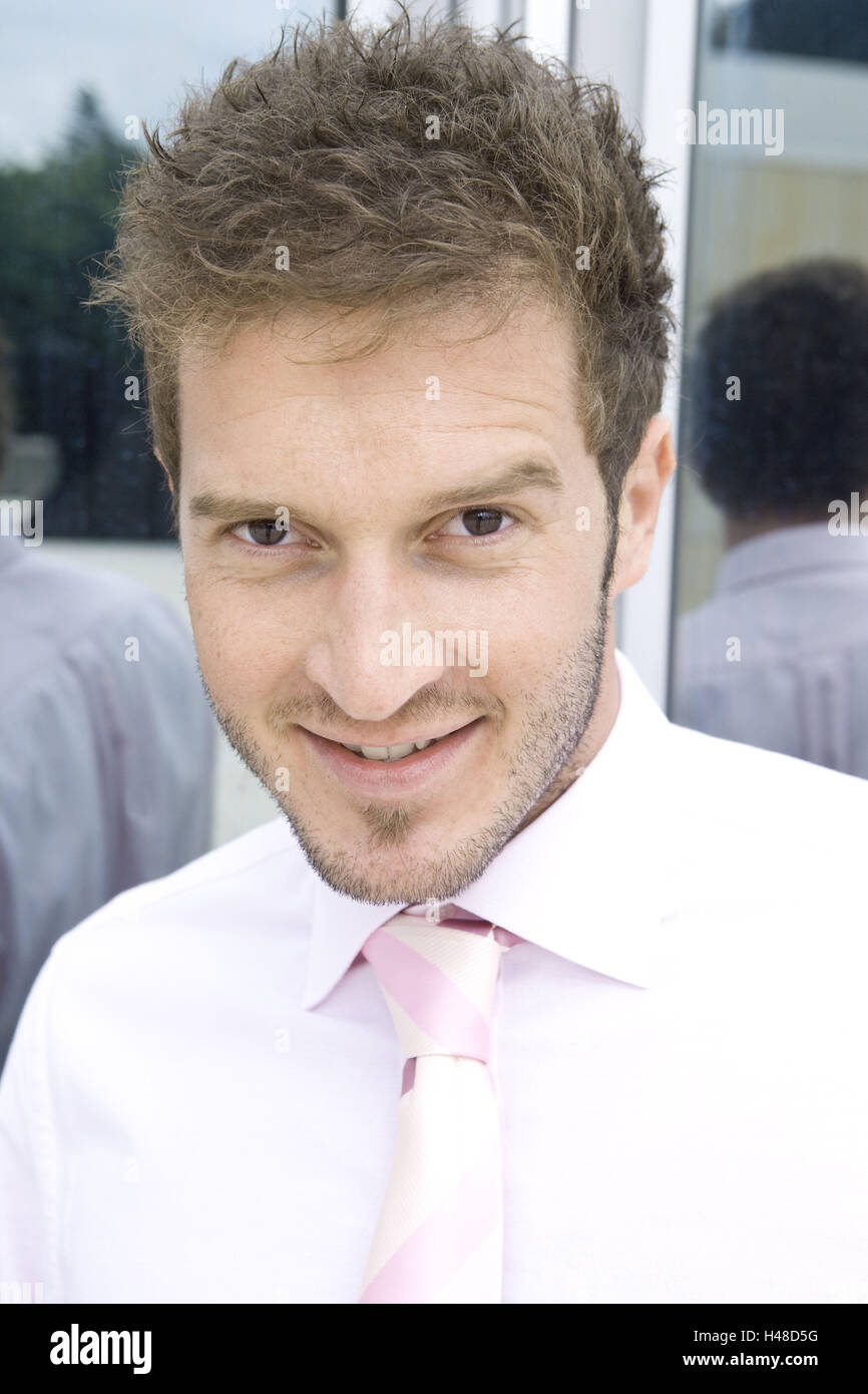 Man, young, smile, mischievously, portrait, person, businessman, tie ...