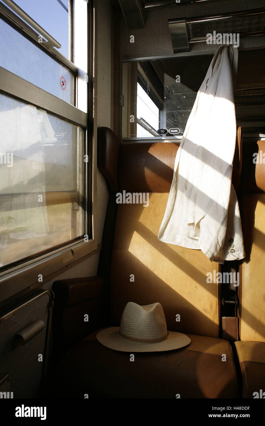Train, compartment, window openly, care, jacket, summer, train ...
