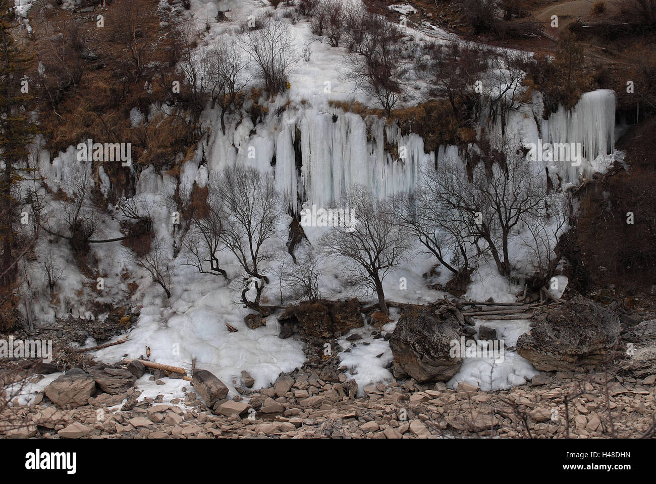 Tibet, waterfall, freezes over, place of interest, nature, mountain ...