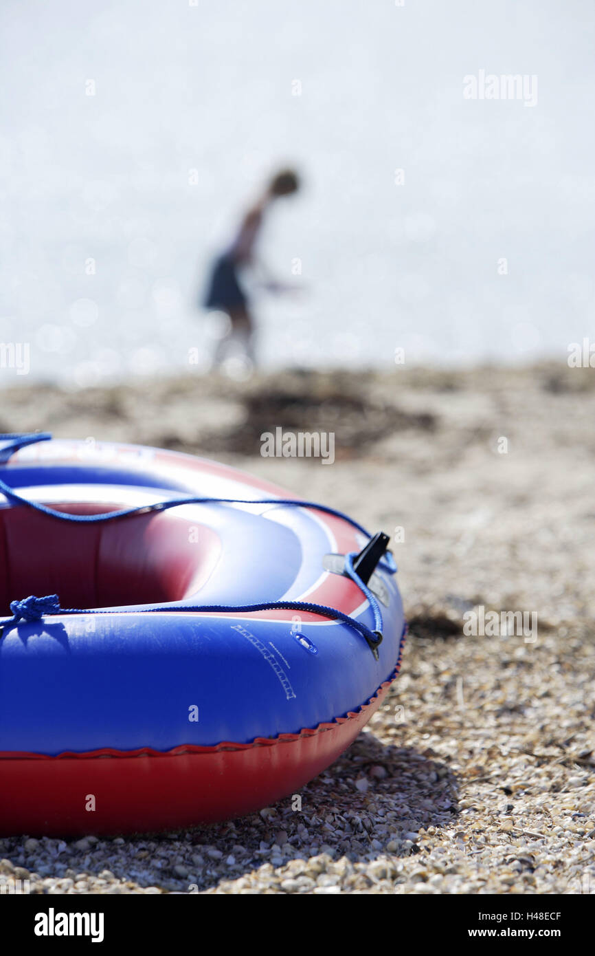 Germany, Butjadingen, North sea, beach, rubber dinghy, detail Stock ...
