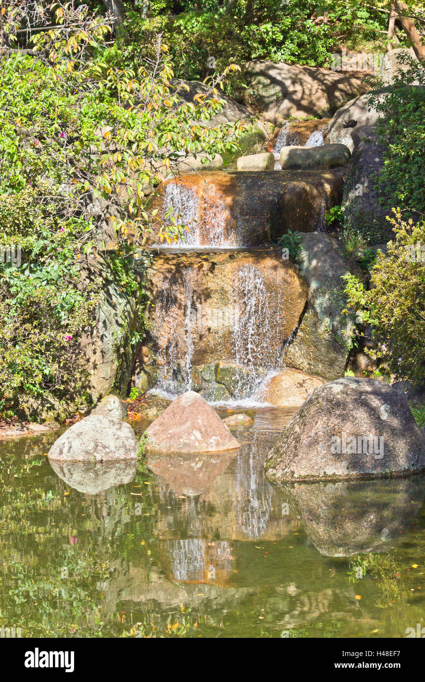 Small waterfall with lake, stones and plants Stock Photo - Alamy