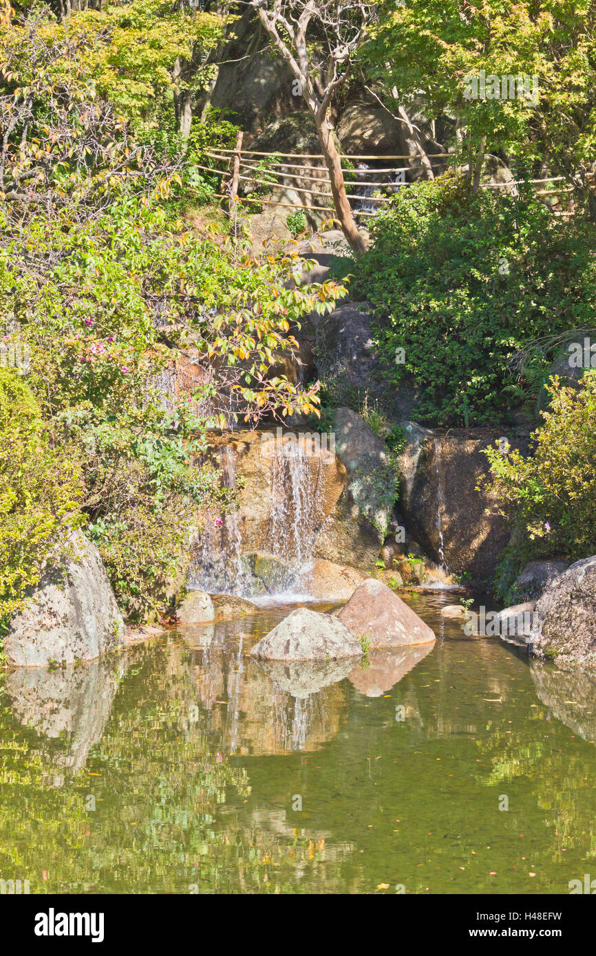 Small waterfall with lake, stones and plants Stock Photo - Alamy