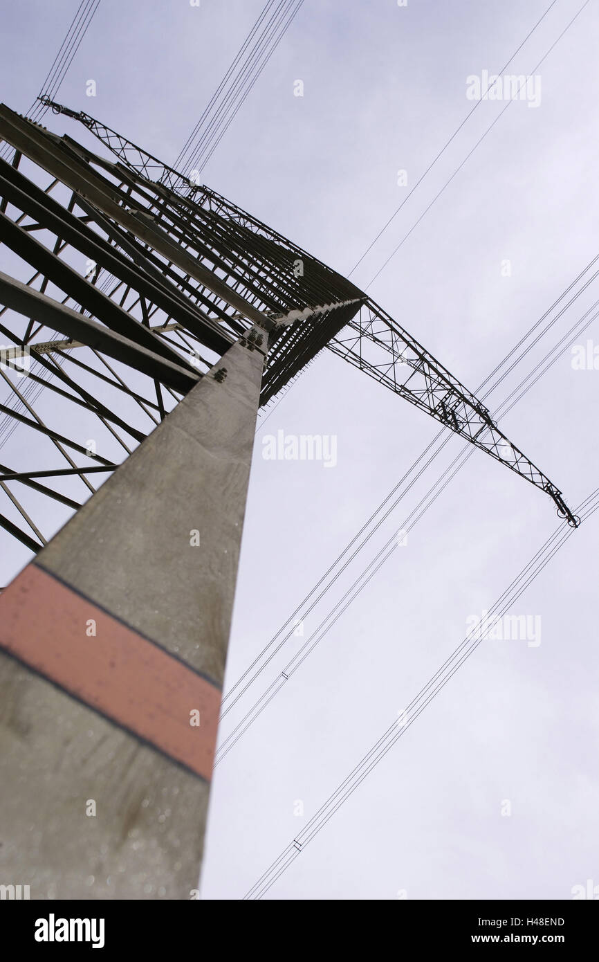 High-voltage poles, from below, power poles, masts, construction, steel ...