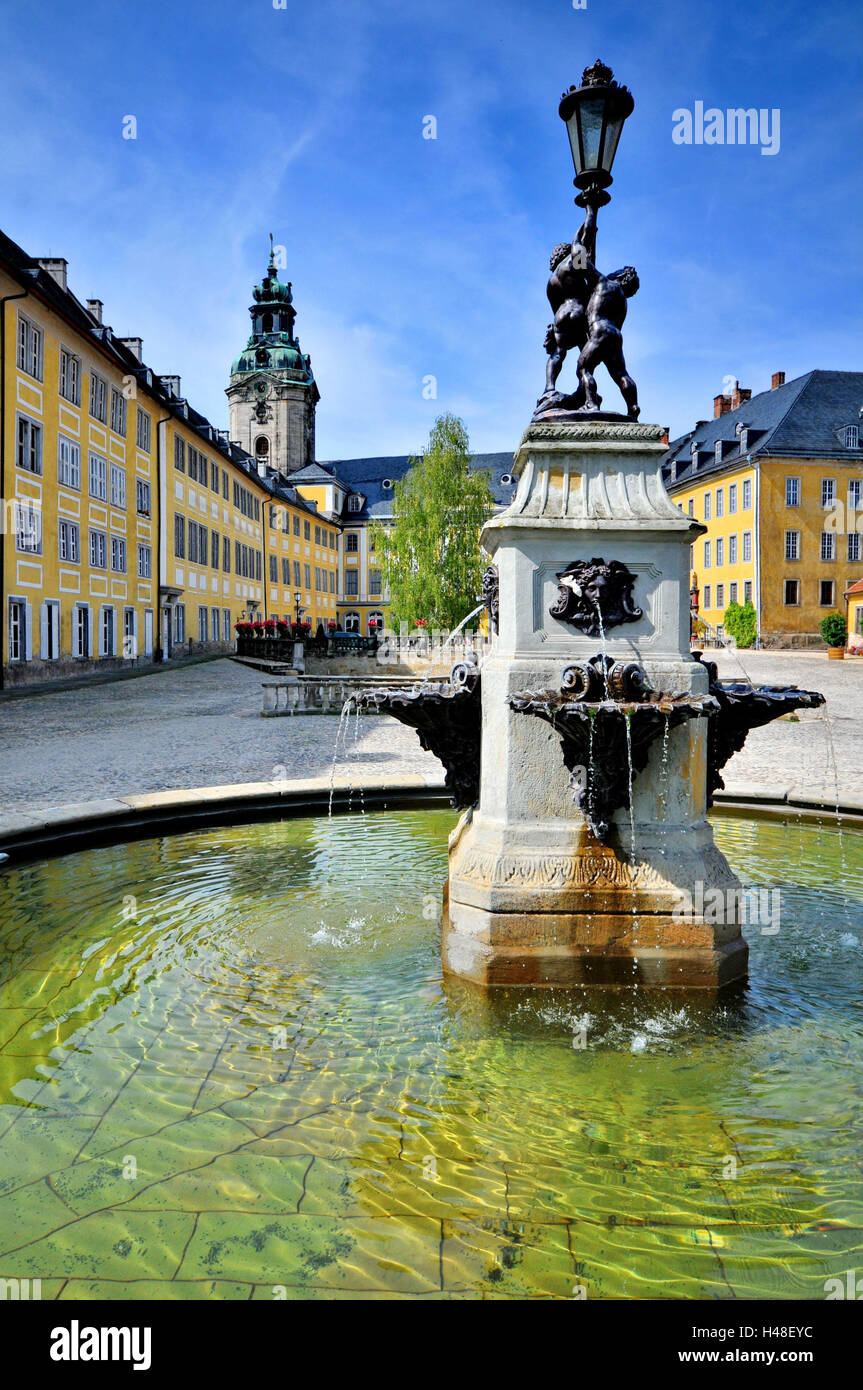 Germany, Thuringia, Rudolstadt (town), Heidecksburg, Fountain, Castle ...