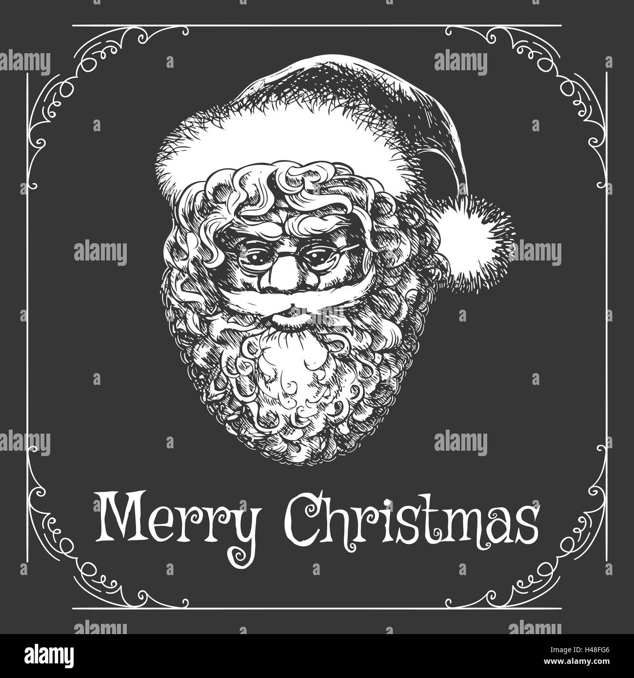 Christmas Card with Santa Claus Head and wording Merry Christmas ...