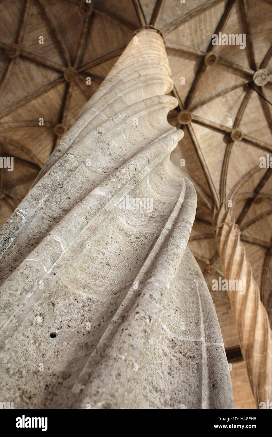 Spain, Valencia, church, inside, pillar, UNESCO-world cultural heritage ...